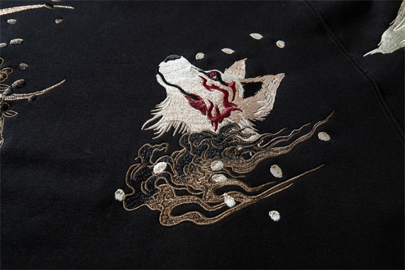 Myth Nine Tailed Fox Fashion Hoodie Embroidery Black Hoodie Pullover ...