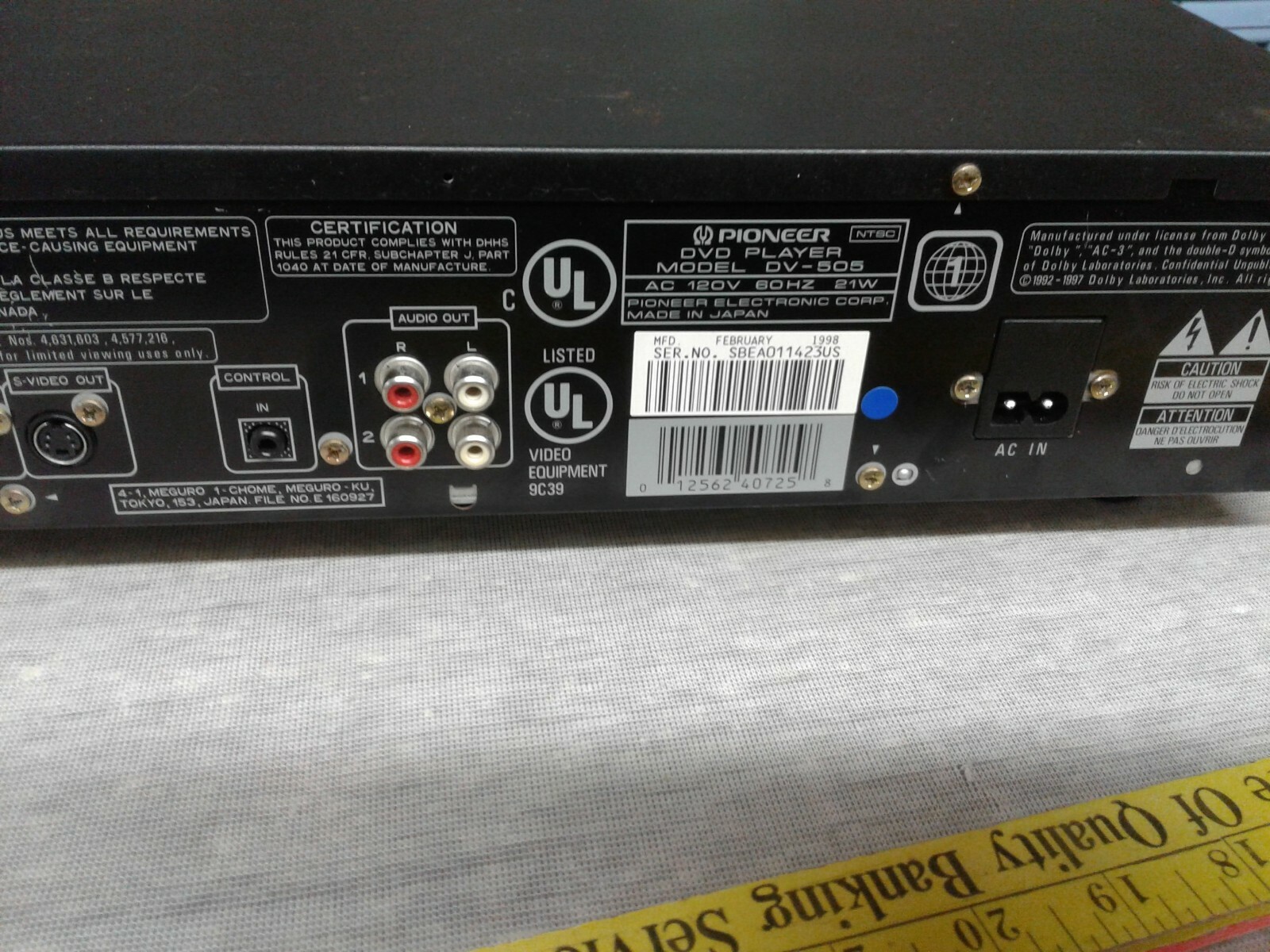 Pioneer Dv-505 DVD CD Player With Remote Control 20bit DAC 96khz As-is ...