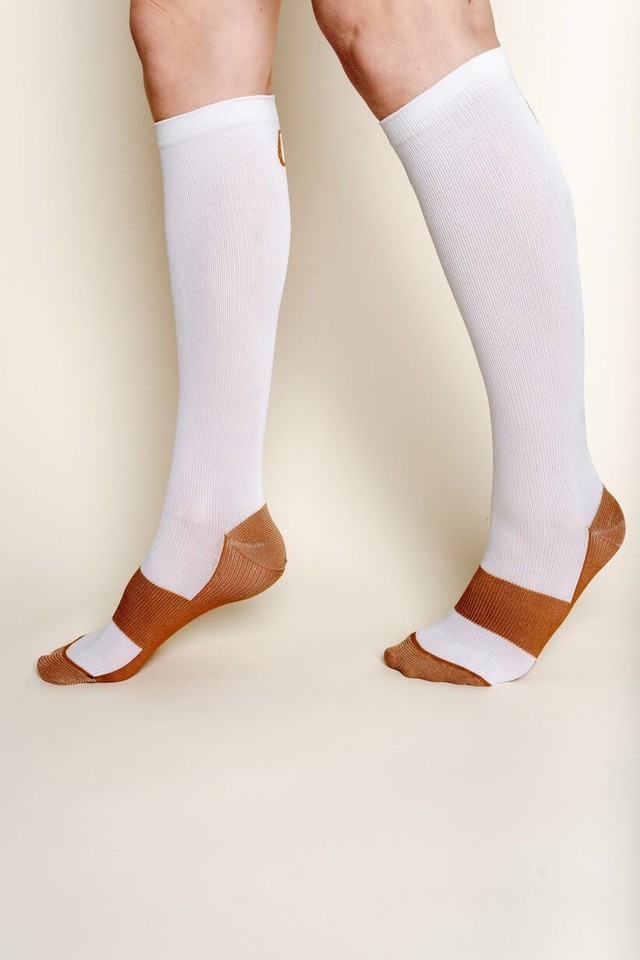 Alpha Sole - Knee High White + Copper Compression Socks | eBay