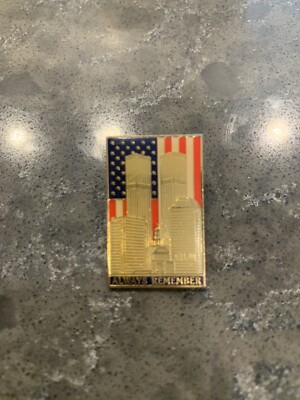 Always Remember 9-11-01 Lapel Pin Twin Towers New York 9-11 Flag USA ...