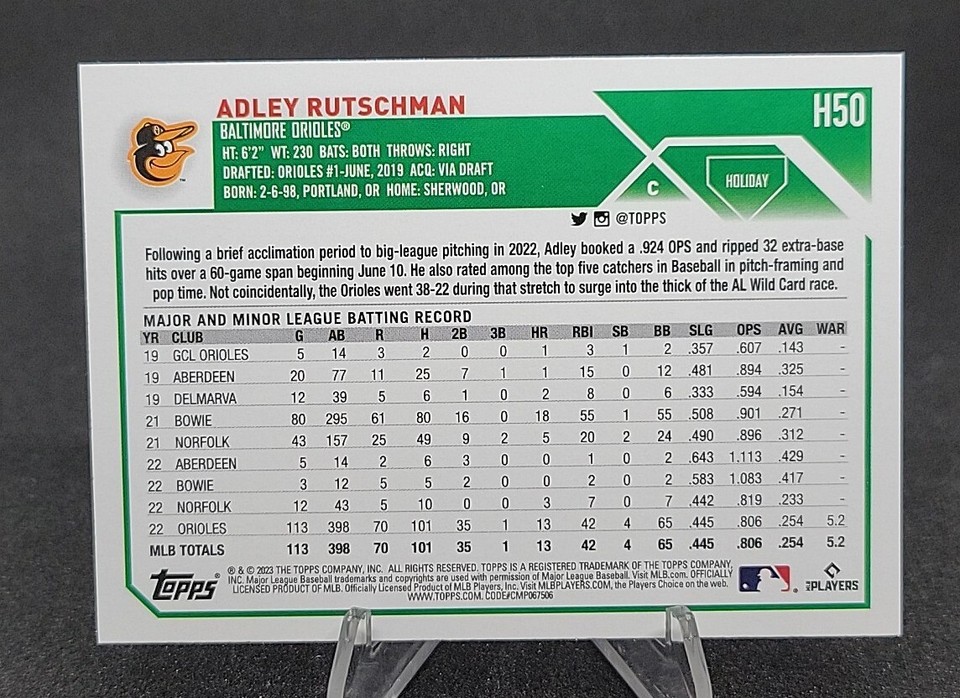 2023 Topps Holiday Adley Rutschman RC Baltimore Orioles #H50 All Star ...