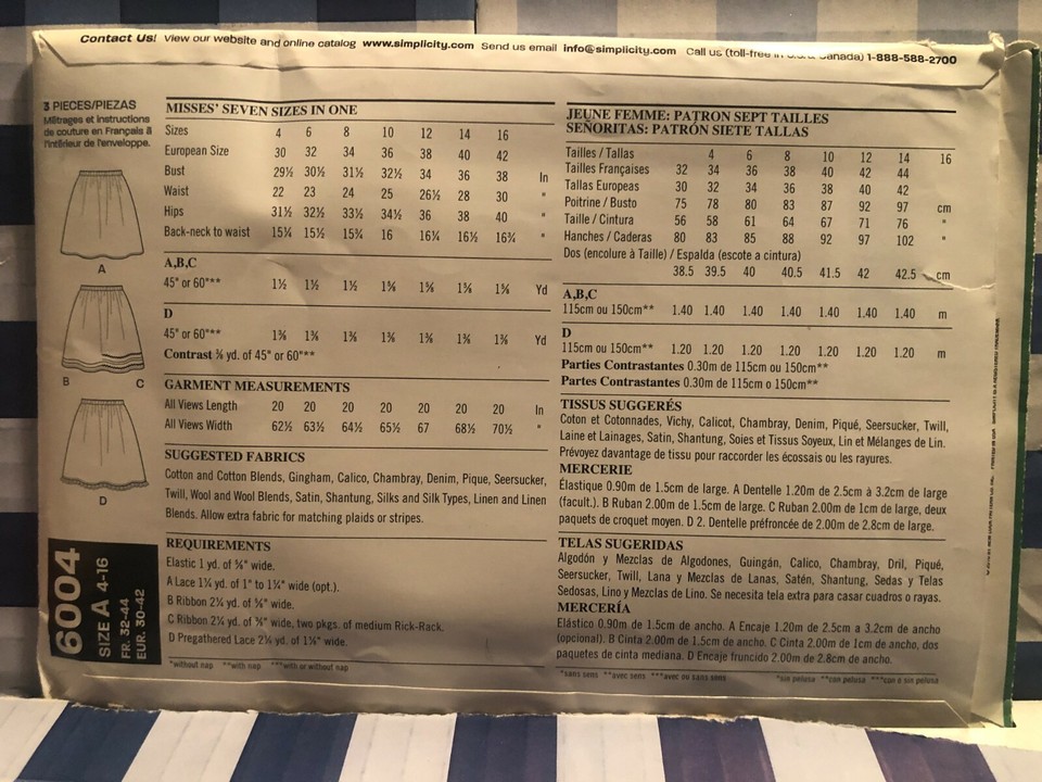 Simplicity Pattern #6004 Misses Skirts Pull-On Basic Sewing Learn To ...