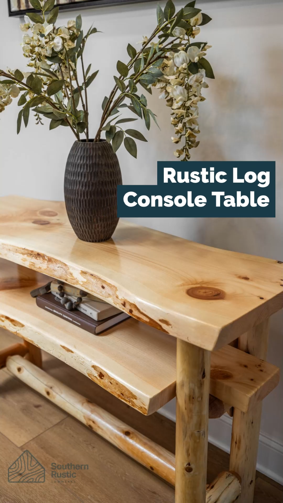 Southern Rustic Logwerks Log Console Table with Shelf Live Edge | eBay