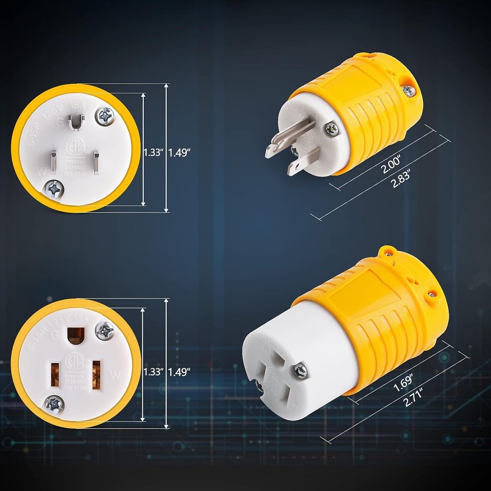 10X 15A Male 5pc Female Extension Cord Ends Electrical Replacement ...