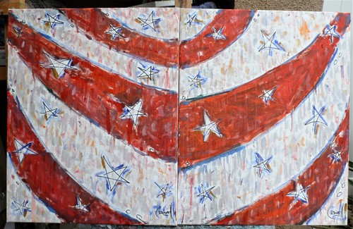 DAWN UNTIL DUSK 32x20 abstract painting 2 canvases new SET FLAG signed ...