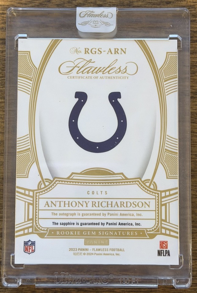 2023 Panini Flawless RC Gems Signatures Saphire Anthony Richardson #RGS ...
