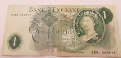 Bank of England 1 Pound Note Fforde 1966-1970 Young Elizabeth | eBay