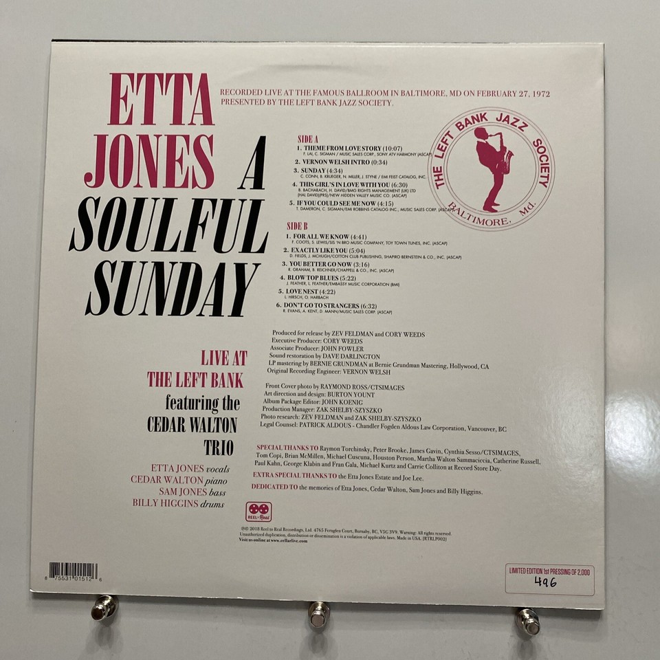 Etta Jones - A Soulful Sunday: Live At The Left Bank Limited Ed 496/ ...