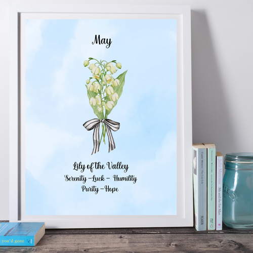 May Birth Month Print Lily of the Valley Flower Pastel Watercolor Home ...