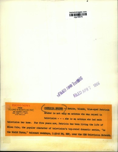 1966 Press Photo Patricia Bruder, television actress on "As the World ...