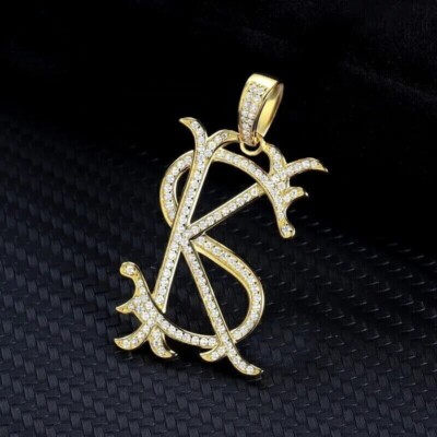2 Ct Round Cut Moissanite Customizable Letter KS Pendant 14K Yellow ...