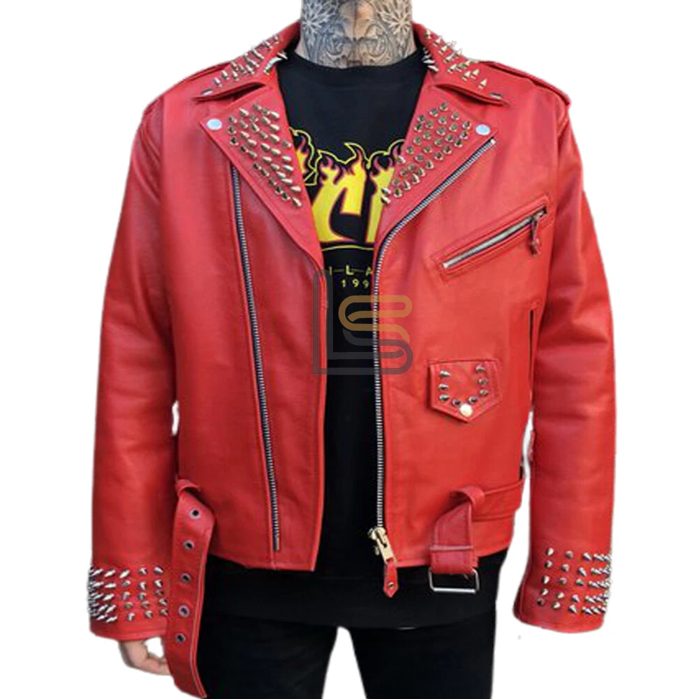 Studded Shoulder Leather Jacket