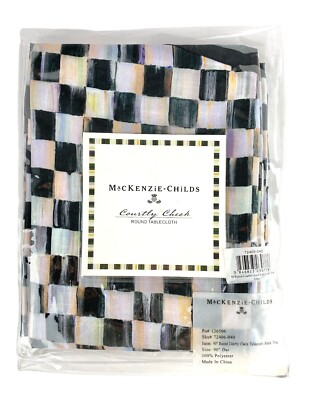 MacKenzie Childs Courtly Check Tablecloth 90" Round Polyester Brand New ...