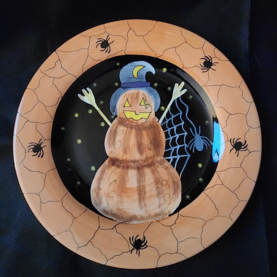 Pumpkin Snowman Laurie Gates Ware 9” Dinner Plate Halloween HandPainted ...