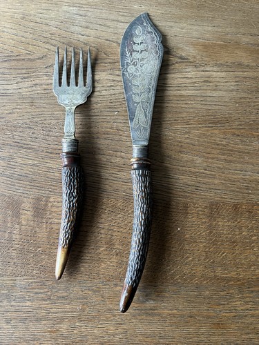 Vintage Silver Plated Fish Serving Set With Antler Handles | eBay UK