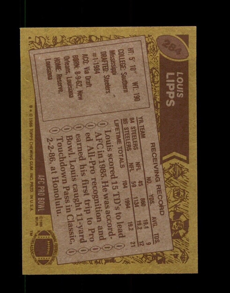 1986 Topps SET BREAK #284 Louis Lipps | eBay