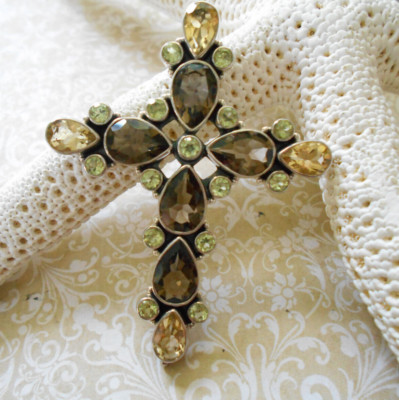 Nicky Butler Sterling Silver Smoky Quartz Citrine Peridot Cross Pendant ...