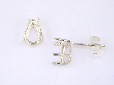 4 Prong Wire Mount Pear Shape Earring Setting Sterling Silver | eBay