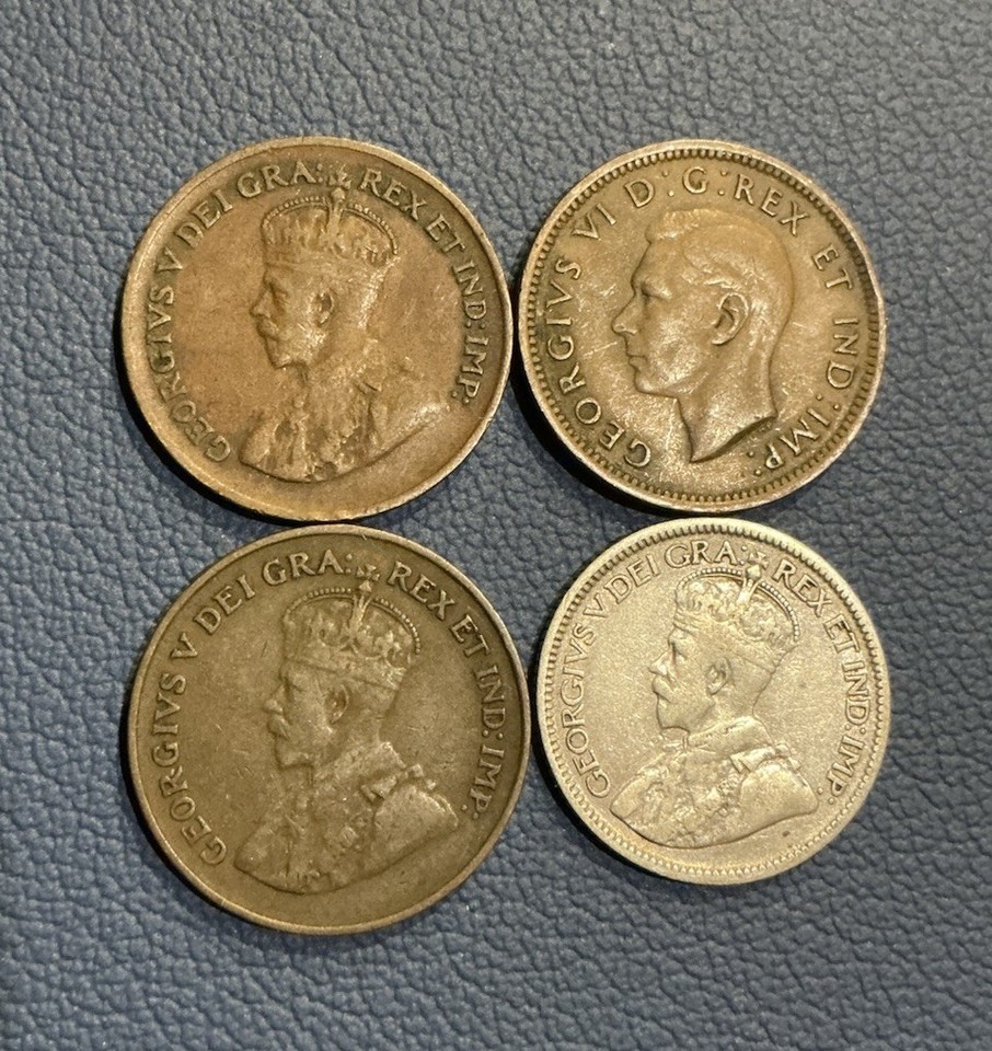 Canada Coin Collection - 1928 Silver 10 Cents, 1920 + 1935 + 1939 Cents ...