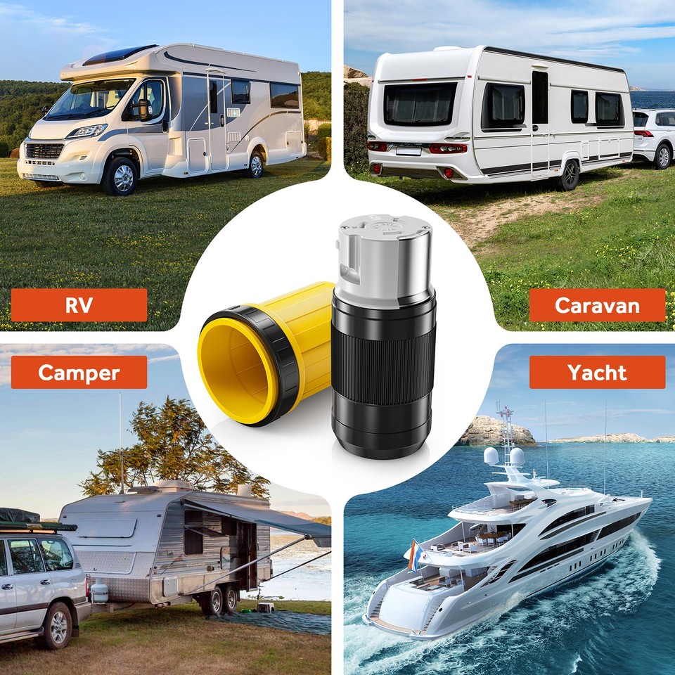 50AMP RV Power Cord Twist Lock Plug w/Locking Ring Boot Cover 125V/250V ...