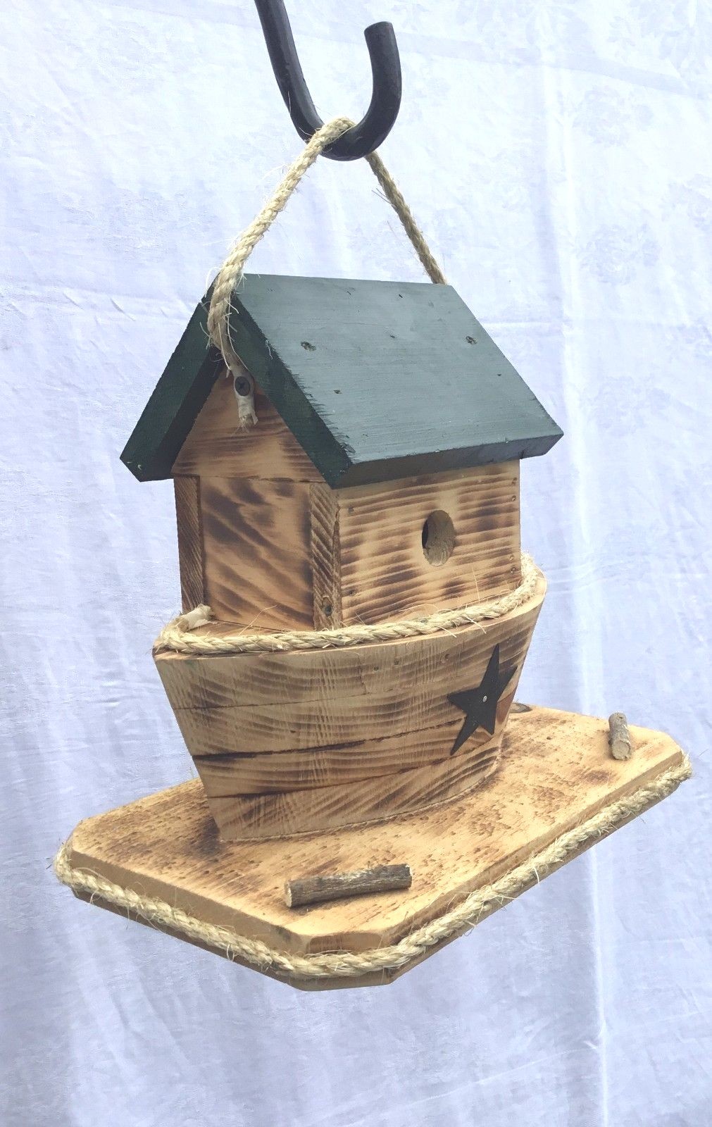 Noah's Ark Bird House with Twisted Rope Hanger & Clean Out in Burnt ...