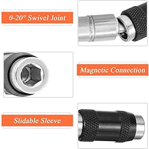 3 Pack 1/4 Inch Magnetic Swiveling Bit Tip Holder Rotary Drill Holder ...