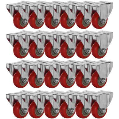 24 Pack 3" Rigid Fixed Polyurethane Red Non Swivel Caster Wheels | eBay