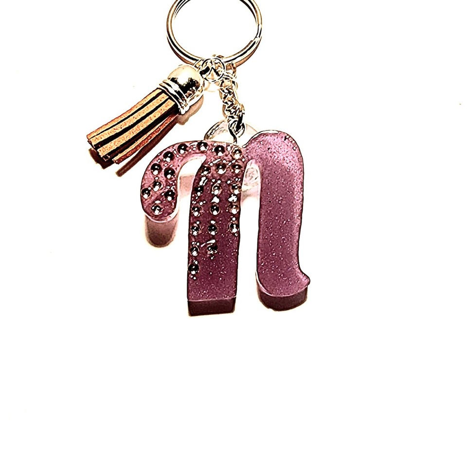 Purple Letter N Keychain with Pink Studs | eBay
