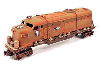 O LIONEL ARMY FLAT CAR DIESEL CUSTOM LOAD BARRELS BOXES LOCO CRATES ...