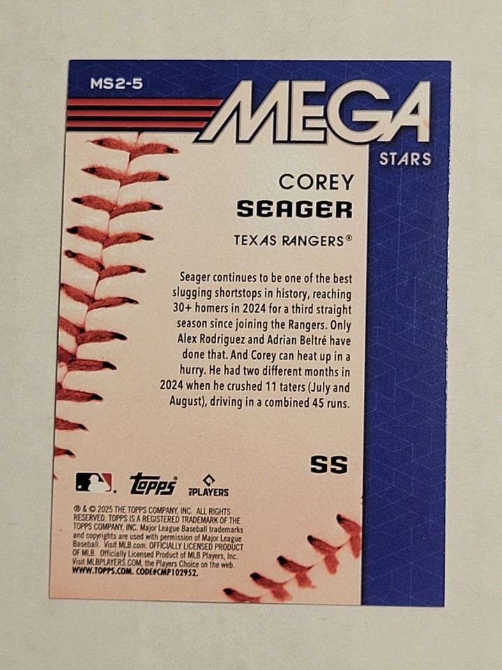 2025 Topps Series 2 Mega Stars Corey Seager #MS2-5 SP case hit. Texas ...
