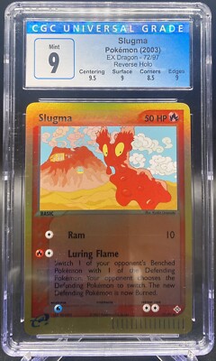 CGC 9 Mint Slugma Reverse Holo EX Dragon SUBGRADES Pokemon 2003 72/97 ...
