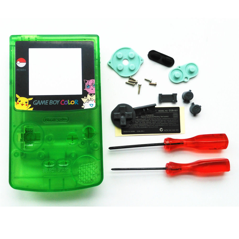 GBC Nintendo Game Boy Color Housing Shell Screen Clear Green Pikachu ...