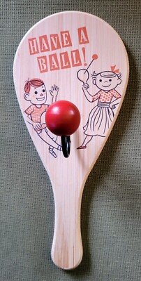 Wooden Paddle Ball Wall Hanging Hook NEW Looks Like Vintage Paddle Ball ...