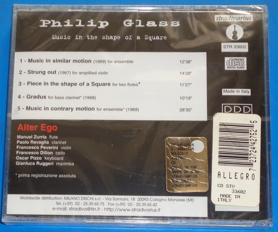 Alter Ego PHILIP GLASS Music in the Shape of a Square - Stradivarius CD ...