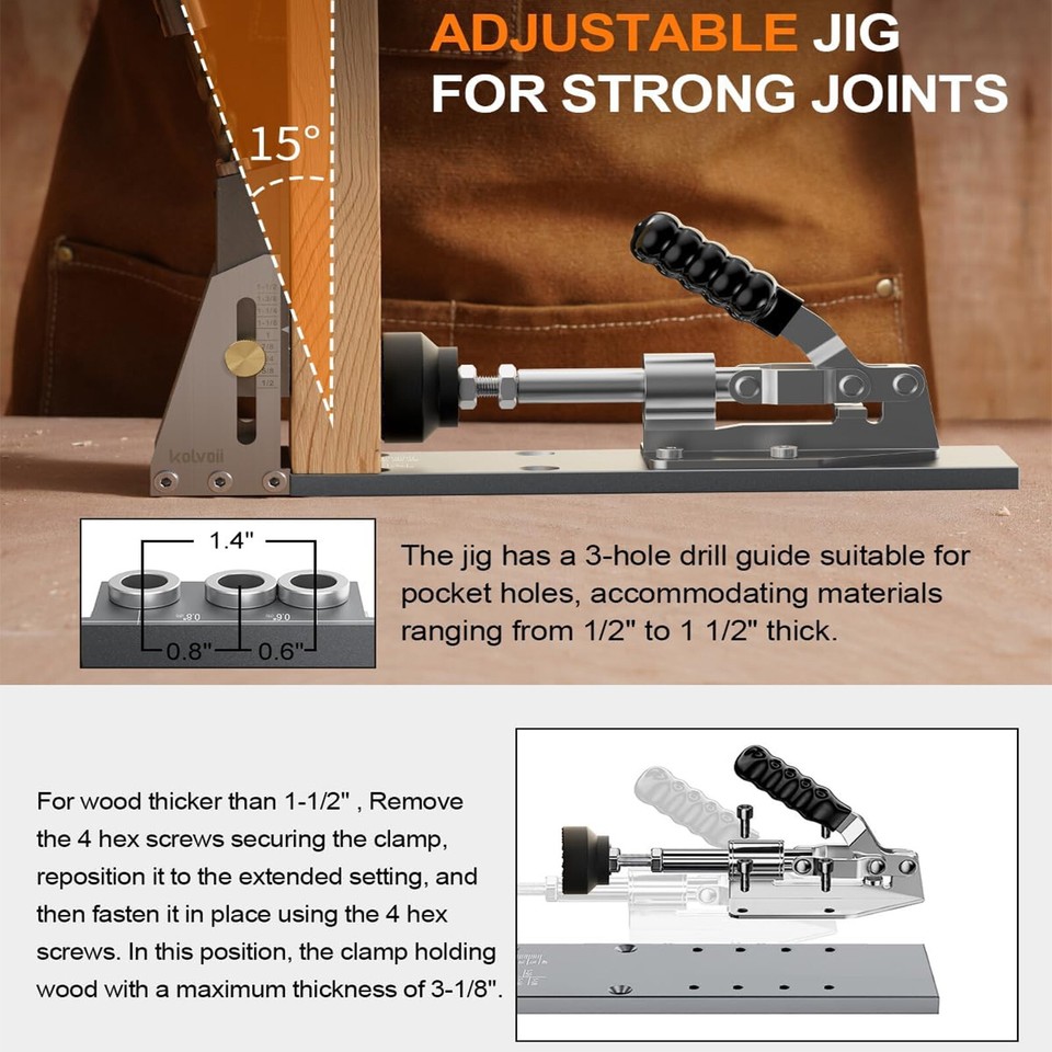 Pocket Hole Jig Kit Joinery Pocket Hole Drill Guide Jig Woodworking ...