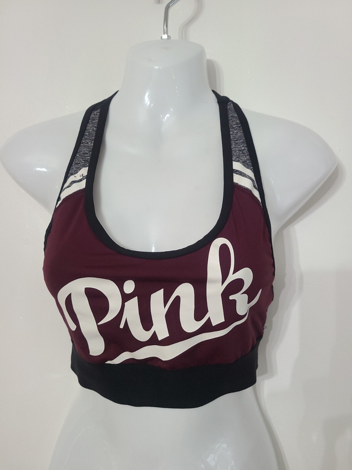Victorias Secret PINK Ultimate Unlined Sports Bra Crop Top Burgundy M ...