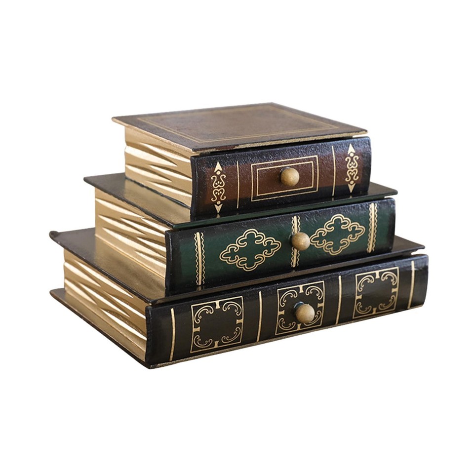 Book Shaped Storage Box with Drawers Multifunction Antique Book ...
