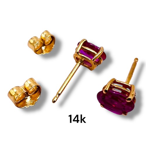 14k Natural Real Ruby 1.00ct Oval Stud Prong Set Stud Earrings | eBay