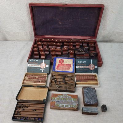Antique Rubber Stamp Letter & Number Set w/ Wood Handles COSCO Solid ...