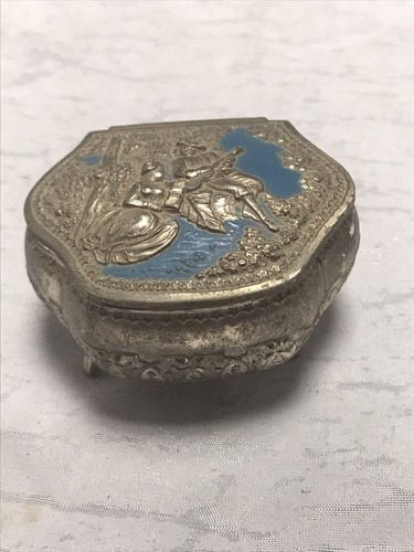 Footed Small Jewelry Trinket Box Vintage Man Serenading Women Musical ...