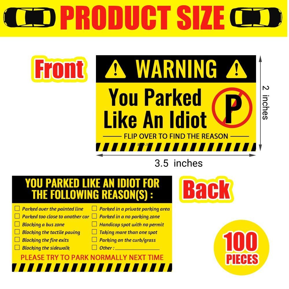 100 Pieces 3.5 x 2 Inches Bad Parking Stickers Parking Violation Cards ...