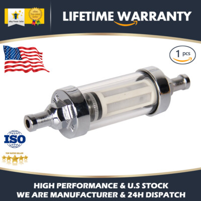 Universal 5/16" In & Out Glass Chrome Steelclear View Fuel Filter For ...