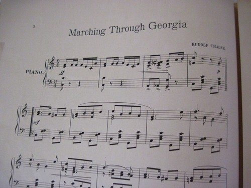Patriotic 1908 Sheet Music Titled "Marching Through Georgia" w/ Civil ...