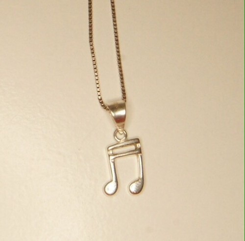 Sterling Silver Musical Joined Sixteenth Notes Pendant/18" Box Chain 0 ...
