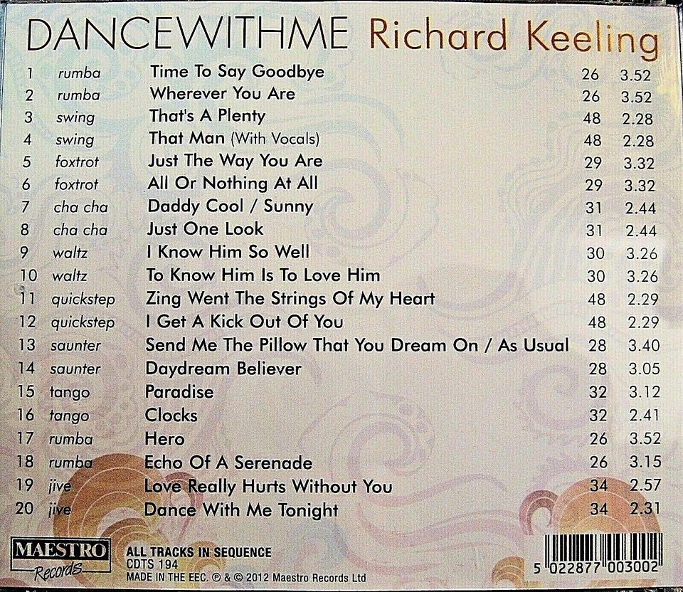 Dance With Me by Richard Keeling, (2012 CD) 20 Tracks, Free Shipping | eBay