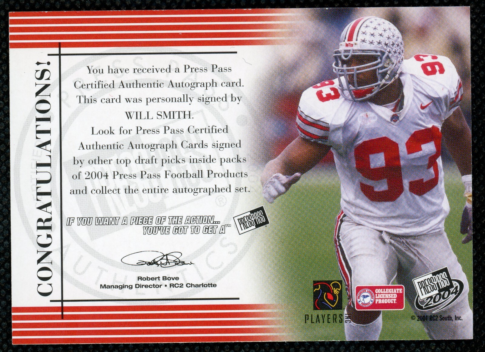 2004 Press Pass Will Smith Rookie RC Autograph Ohio State Buckeyes | eBay