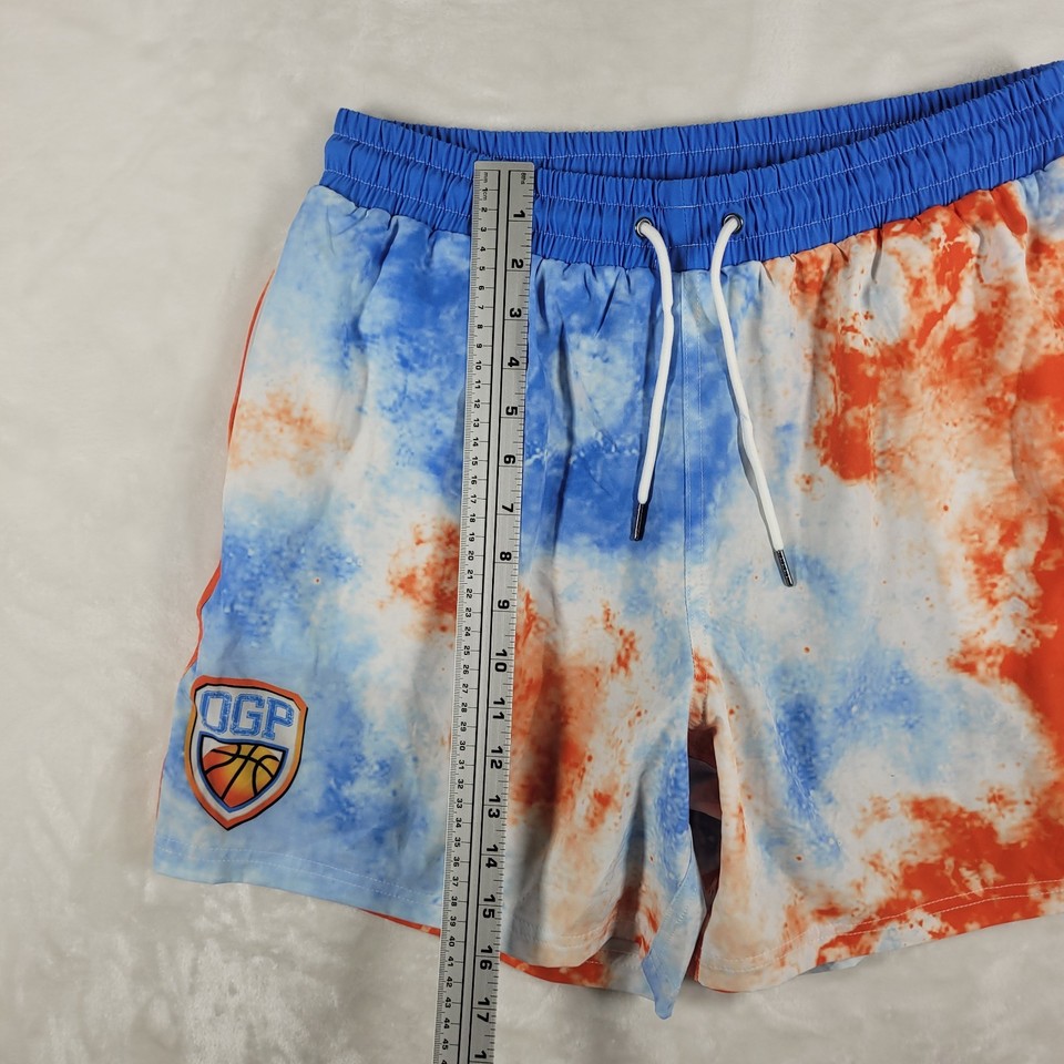 SLUNKS Volleyball Shorts Men's Large Blue Orange Lined Tie Dye ...