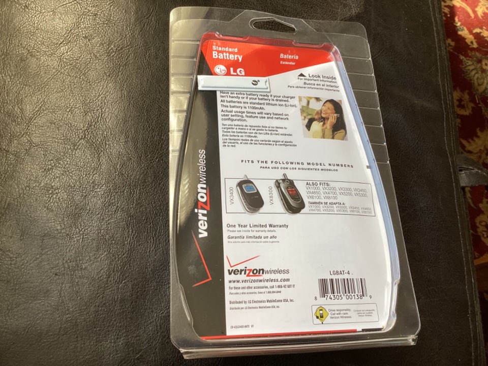 VERIZON WIRELESS / LITHIUM ION BATTERY / 3.7V / 1000MAH / LGIP-100E ...