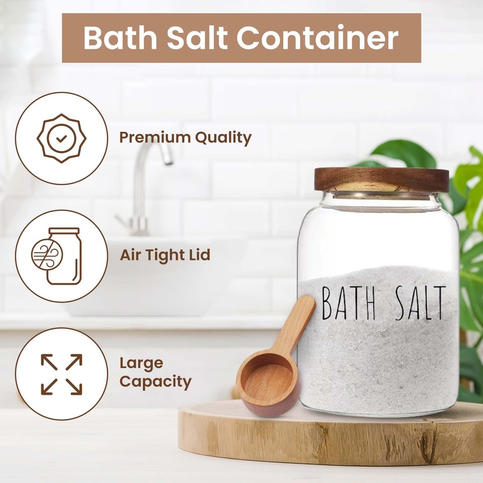 Bath Salts Glass Jar Bath Salt Container With Wooden Lid And Scoop For ...