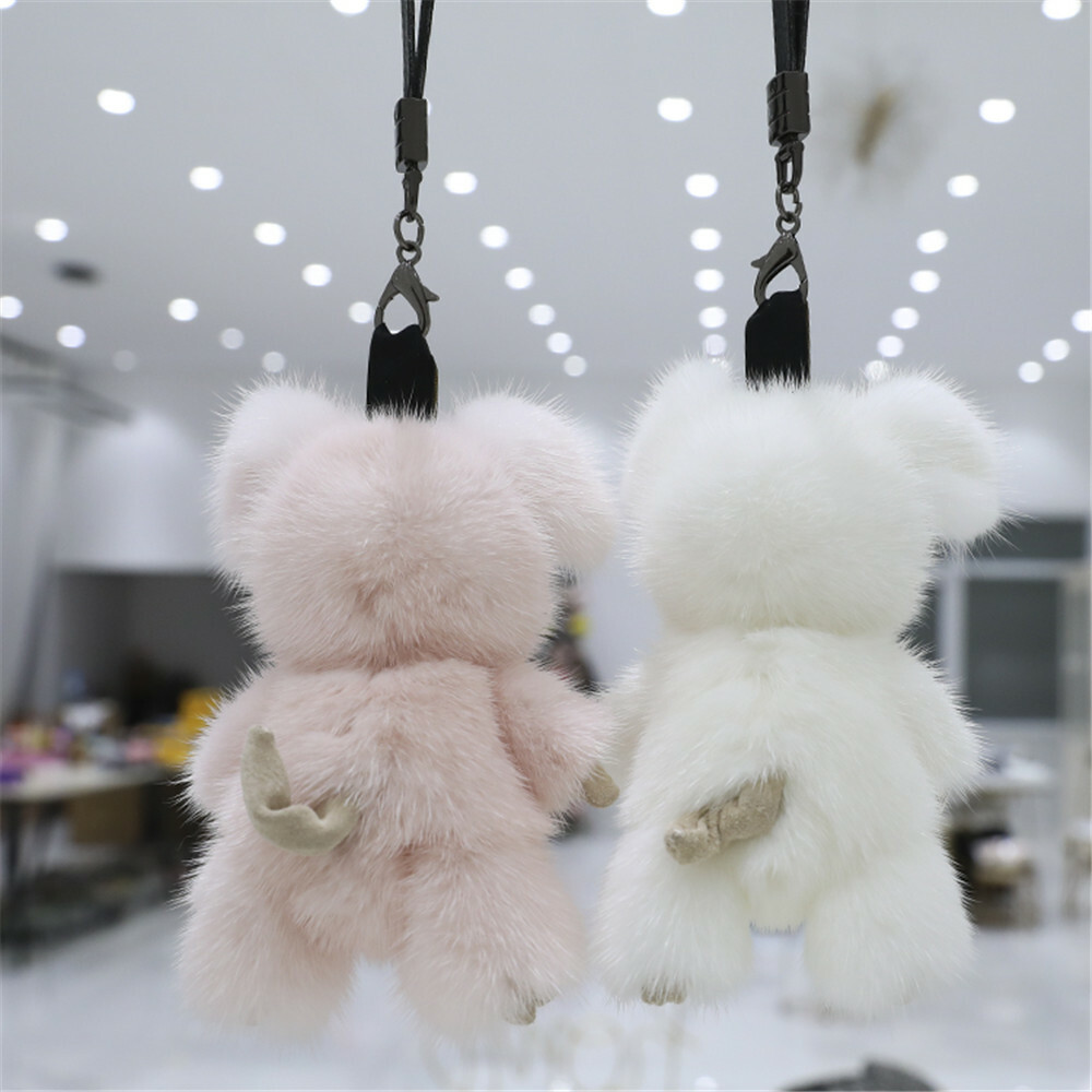 Cute Real Mink Fur Pig Keychain Fur Ball Pompom Car Phone Bag Charm ...